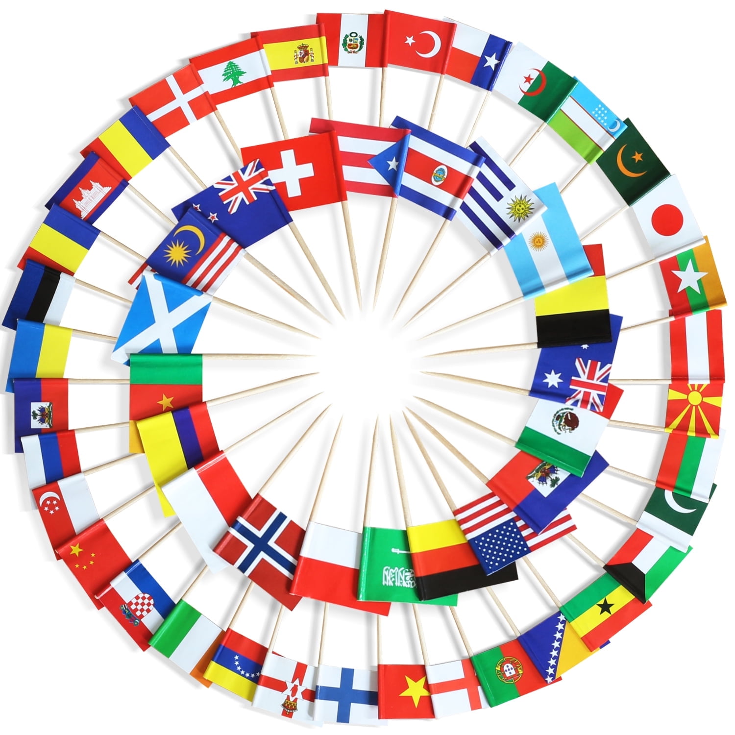 Anley Assorted 100 Different Countries Toothpick Flag - Party ...