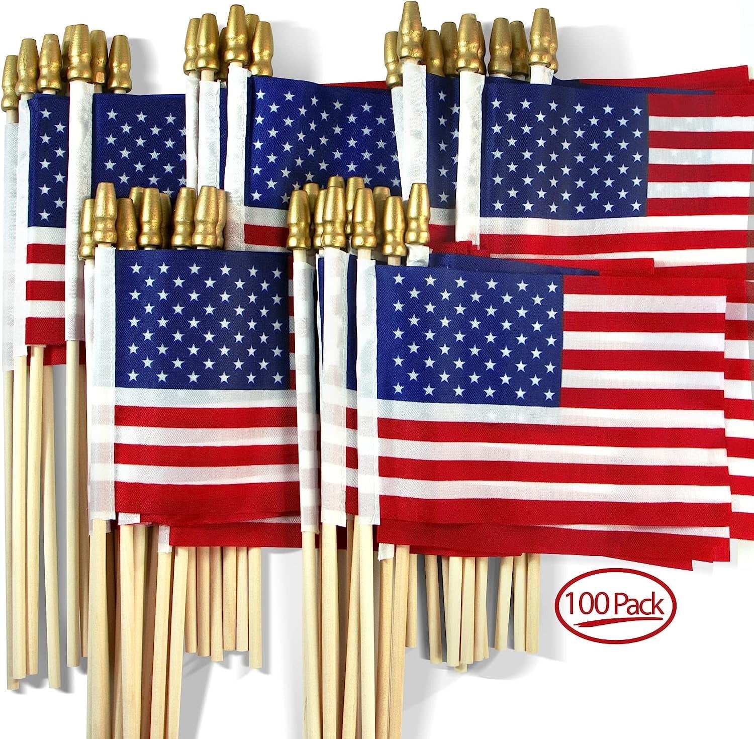 Anley LOT OF 100 - USA 4x6 in Wooden Stick Flag - July 4th Decoration ...