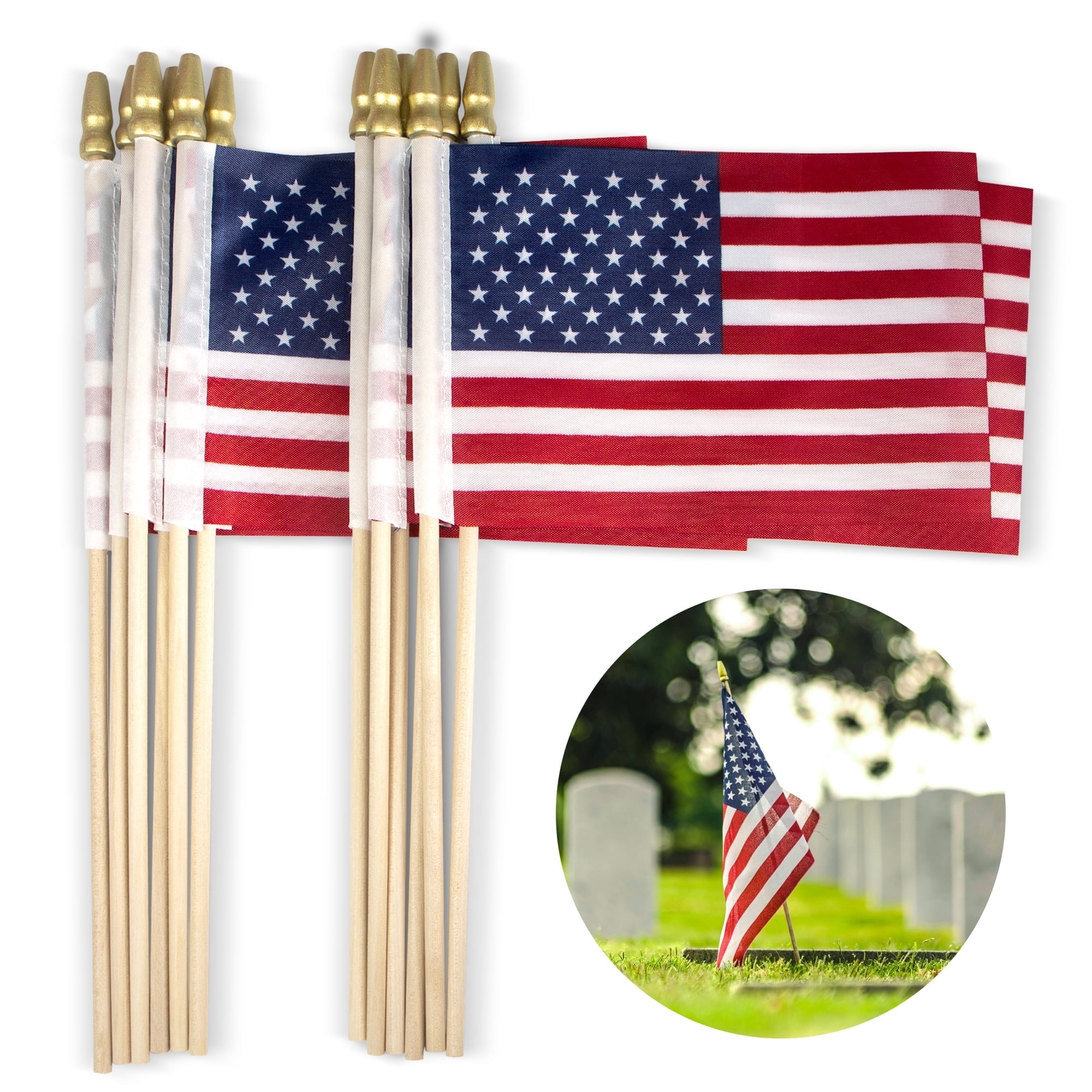 Anley USA 4x6 Inch Wooden Stick Flag Pack of 12 for July 4th, Veteran ...