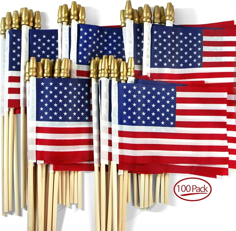 Anley LOT of 50 - USA 4x6 in Wooden Stick Flag - July 4th Decoration ...