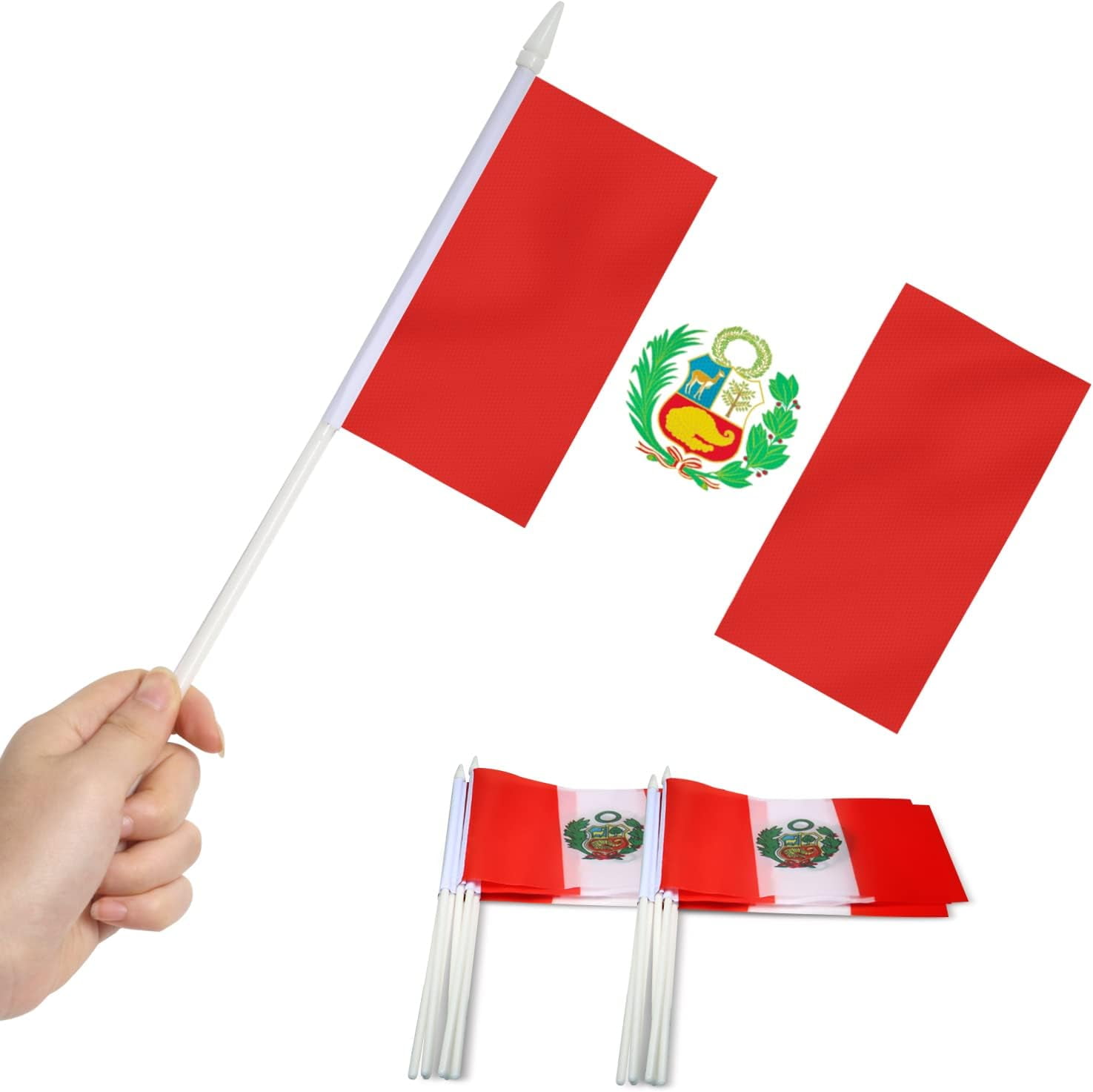 Anley Peru Mini Flag 12 Pack - Hand Held Small Miniature Peruvian Flags ...