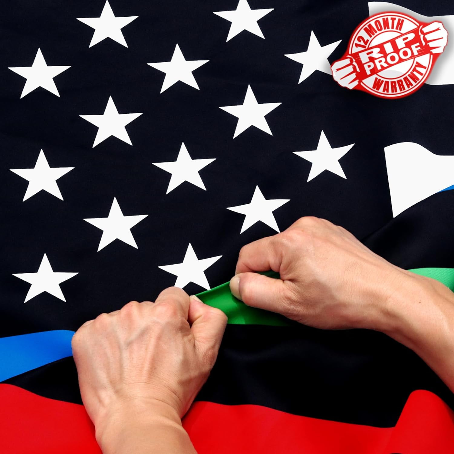 Anley Rip-Proof Double Sided 3-Ply Thin Blue Red and Green Line USA Flag 3x5 Foot - Honoring ...