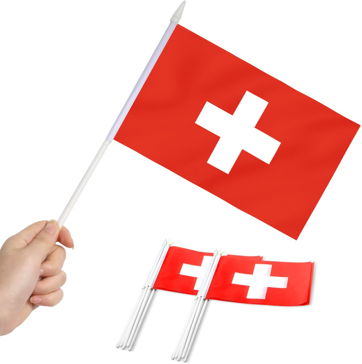 Anley Switzerland Mini Flag 12 Pack - Hand Held Small Miniature Swiss ...