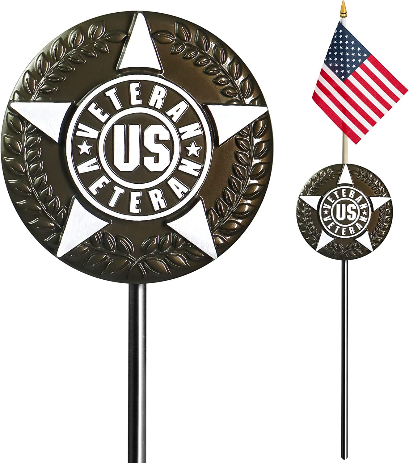 Anley US Veteran Grave Marker with Stick Flag- 34 Inch Tall, Cemetery ...