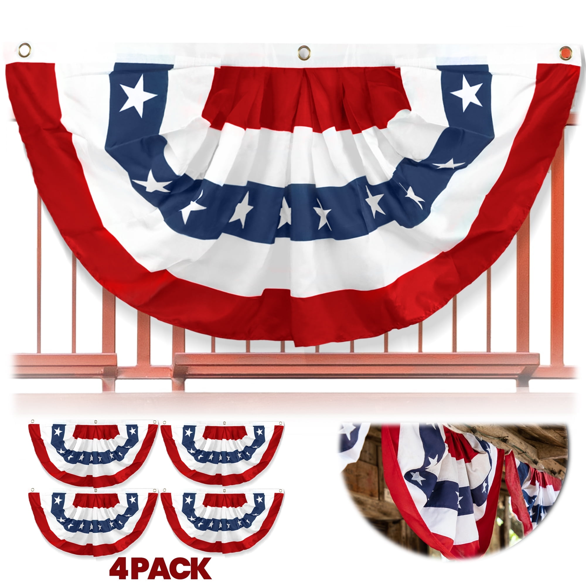 Anley USA Pleated Fan Flag 4 Pack, US Bunting Flags, 3x6 Ft Patriotic ...