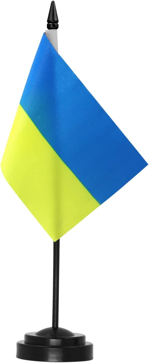Anley Ukraine Deluxe Desk Flag Set - 6 x 4 Inch Miniature Ukrainian UKR ...