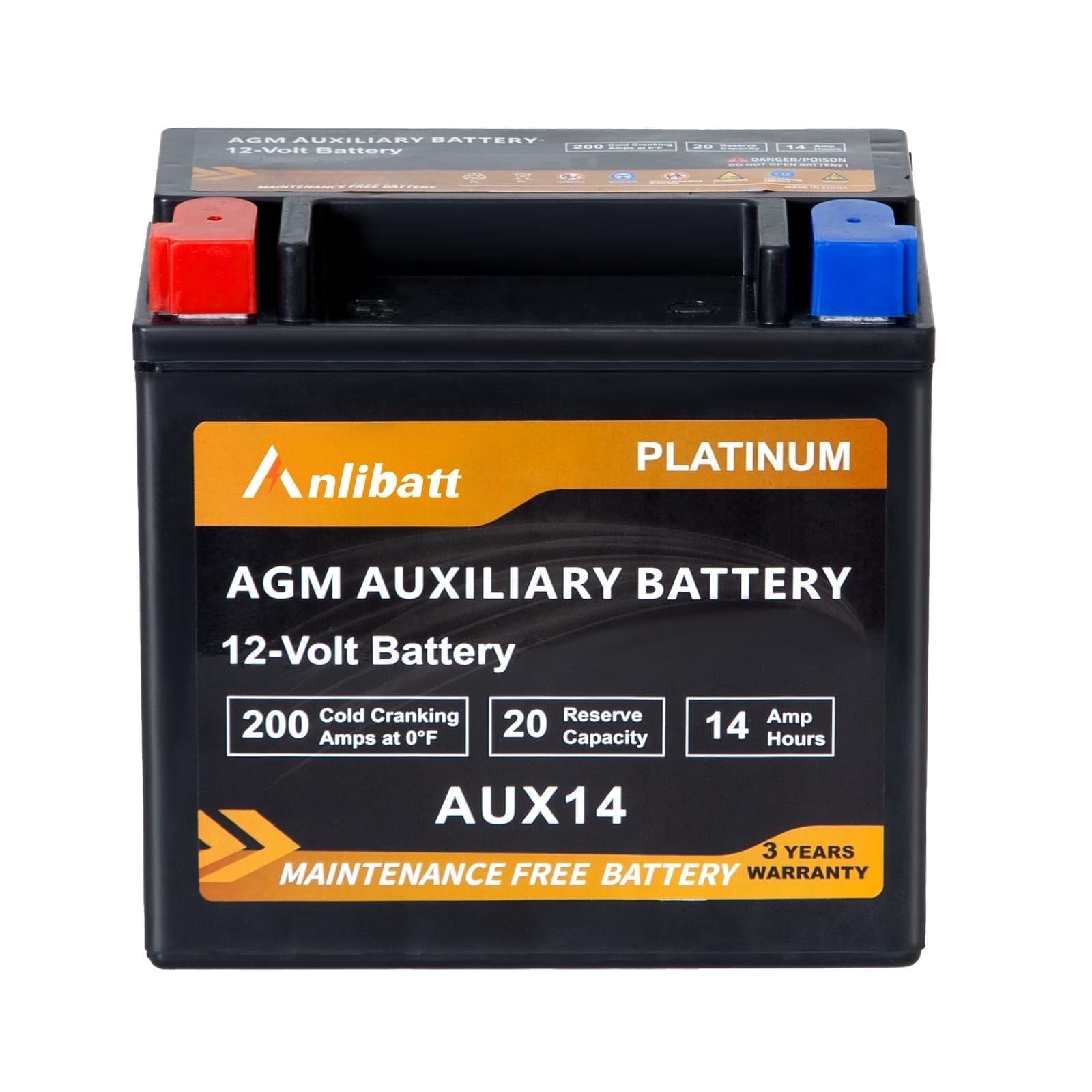 ANLIBATT, AUX14 AGM Battery, 12V 200CCA 14Ah 20RC Rechargeable ...