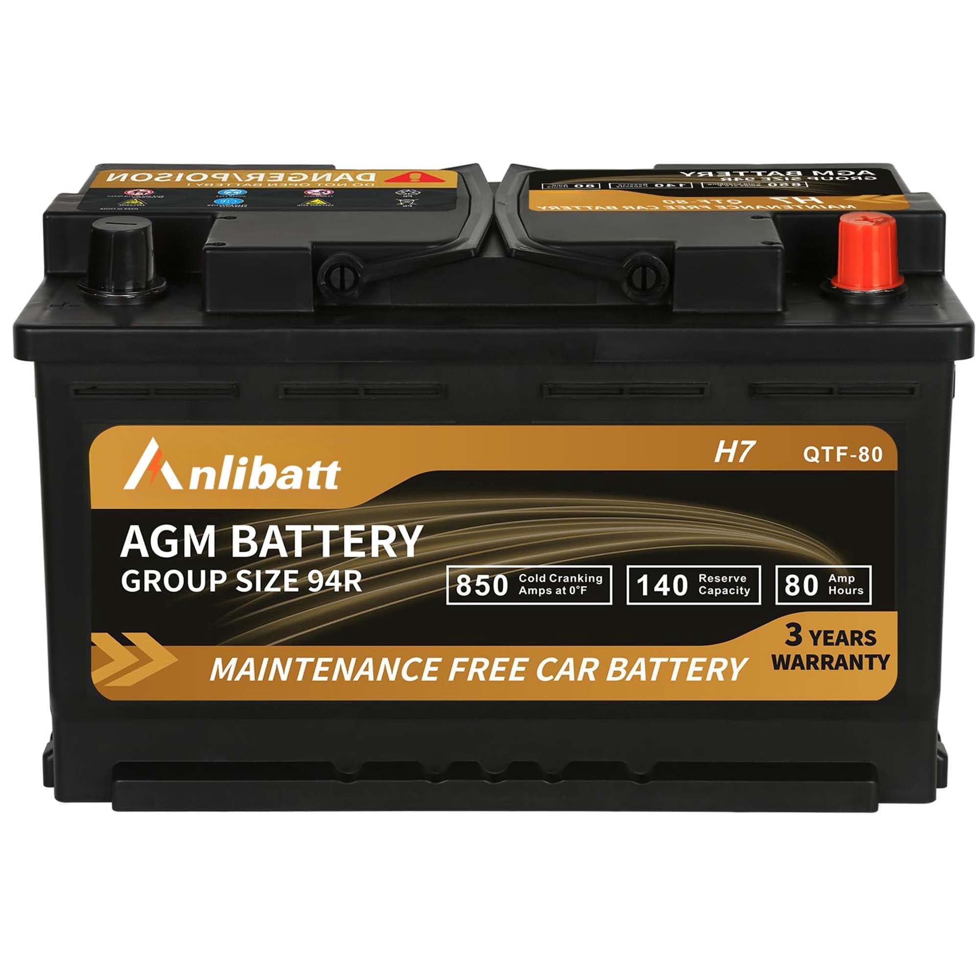 Anlibatt Car AGM Battery Group Size 94R H7 Start Stop Battery 12V 80Ah ...