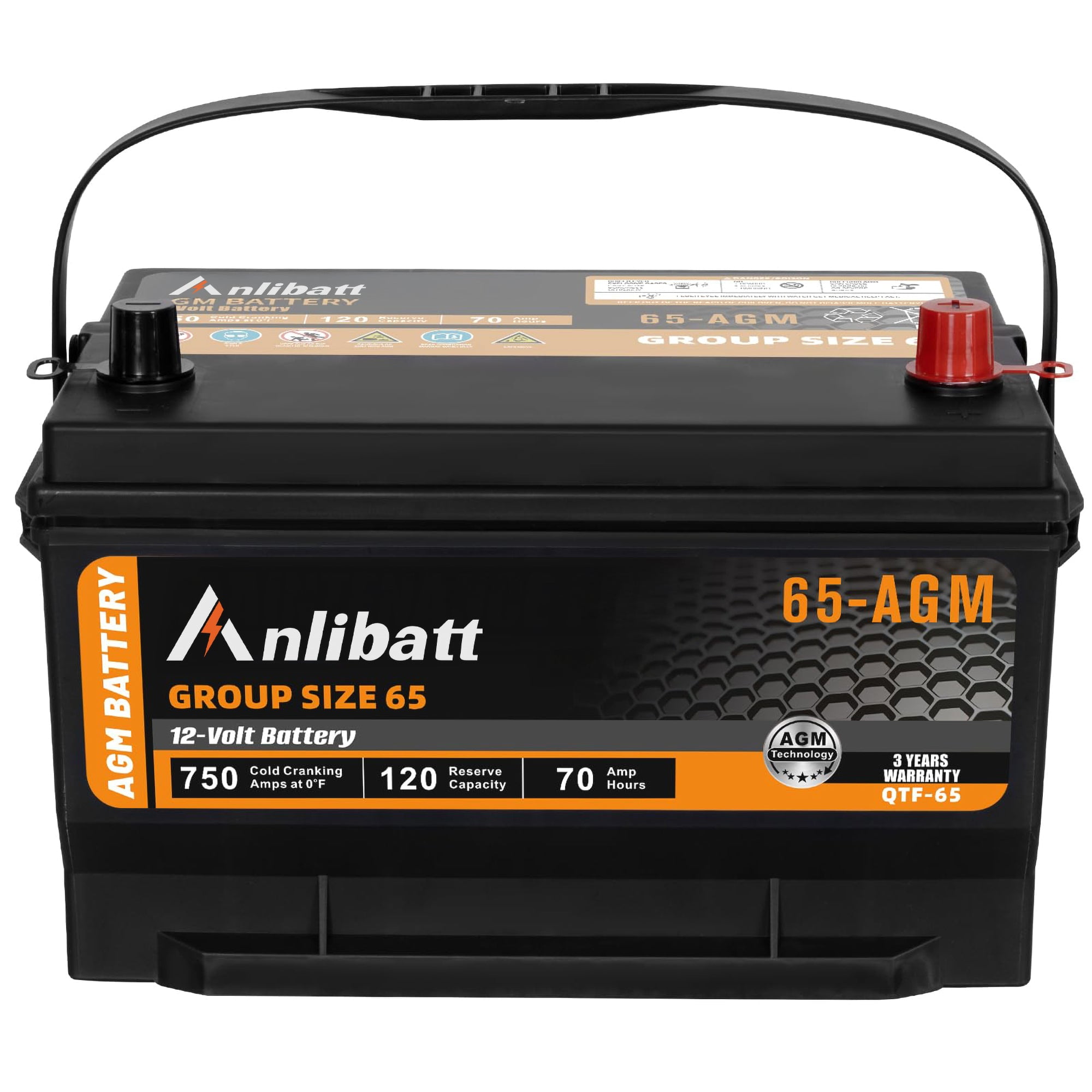 Anlibatt Car Start Stop Battery Group Size 65 750CCA AGM Maintenance ...