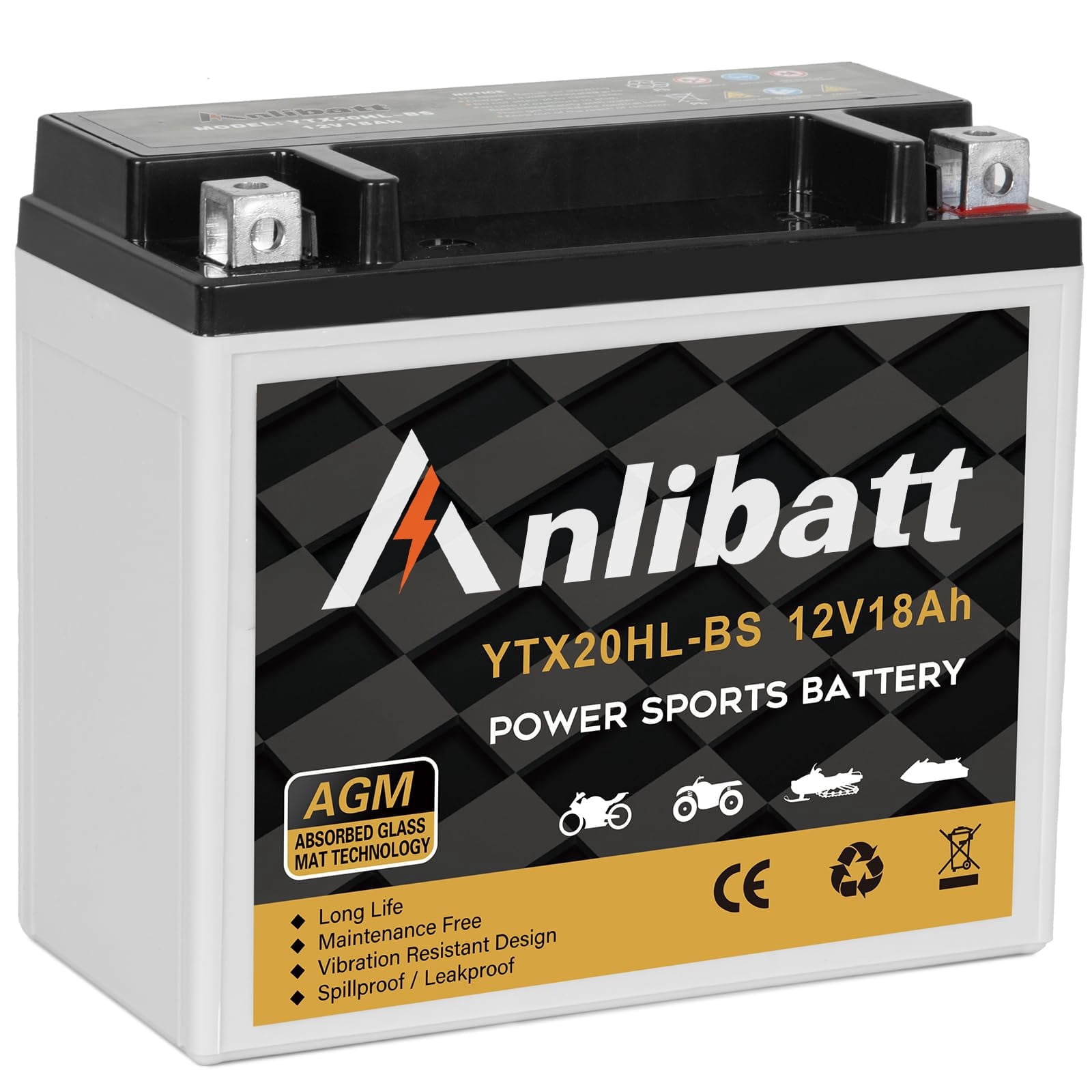 Anlibatt Motorcycle Battery YTX20HL-BS AGM Powersports 310CCA 12V 18Ah ...