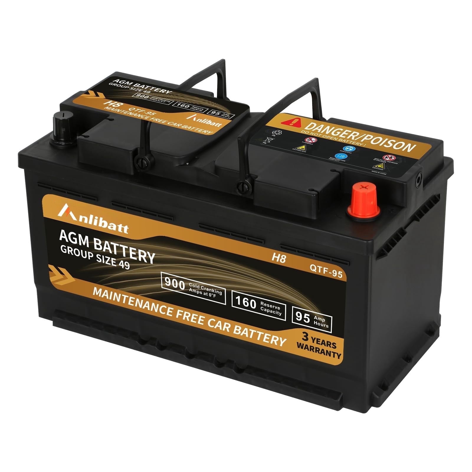 ANLIBATT, Automotive Battery, Group 49, 12V 95Ah 900CCA 160RC - Walmart.com