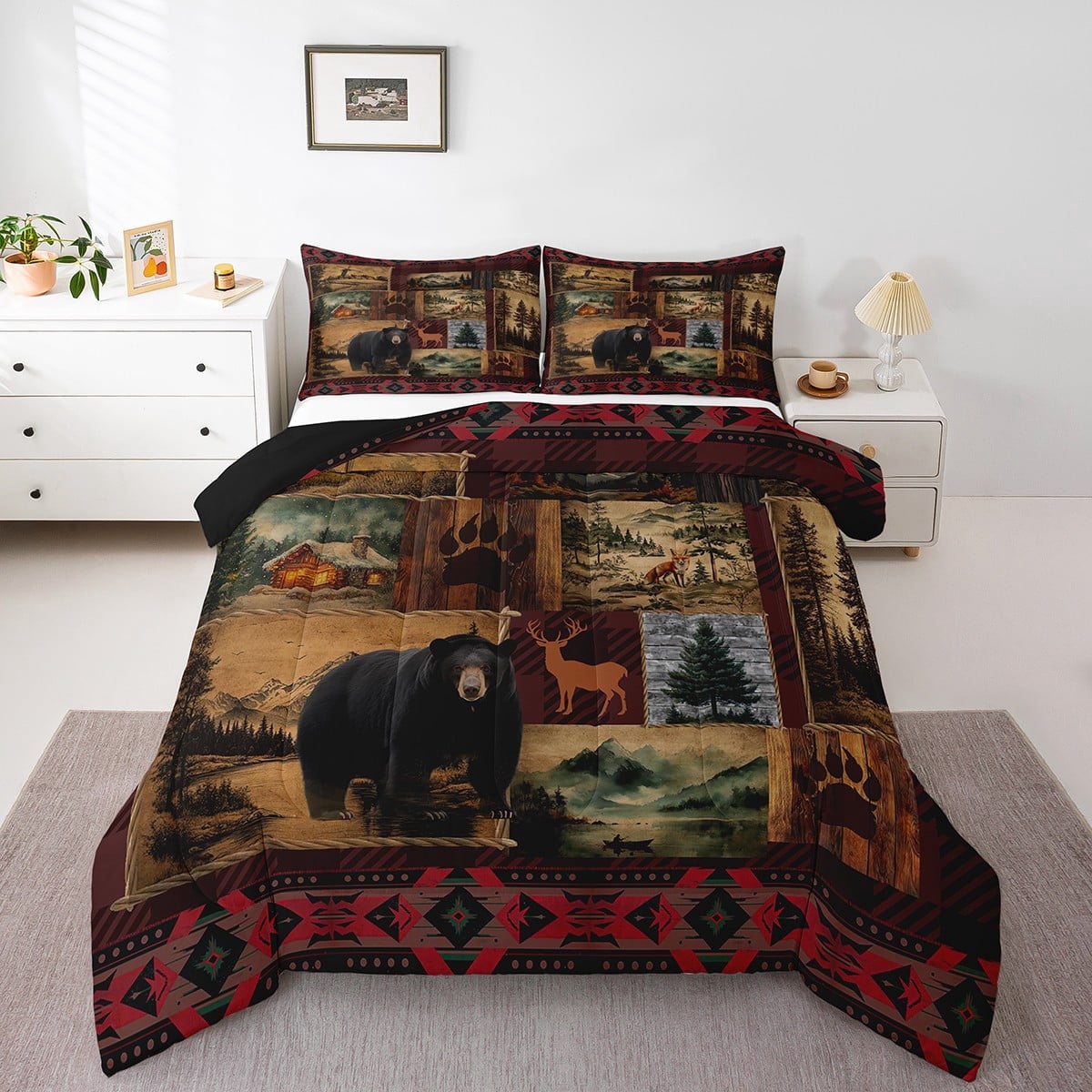 Anlters Moose Bear Hunting Full Size Down Comforter,Boho Rustic Cabin ...