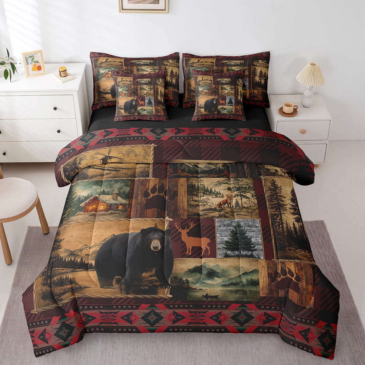 Anlters Moose Bear Hunting Twin Comforter Set 7 Piece,Boho Rustic Cabin ...