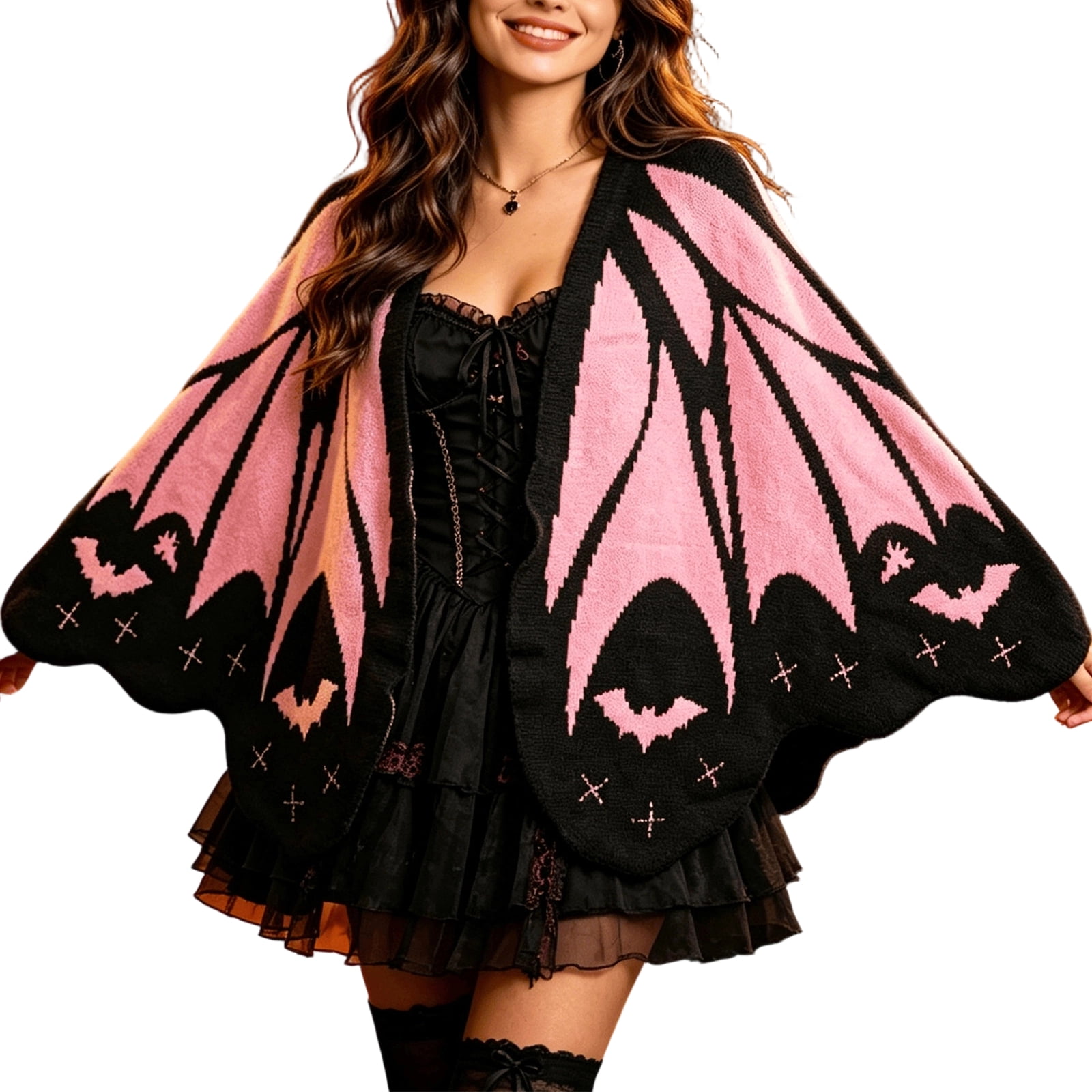 Anmrize Bat Pattern Knit Poncho, Knitted Wing Cape Costume, Halloween ...