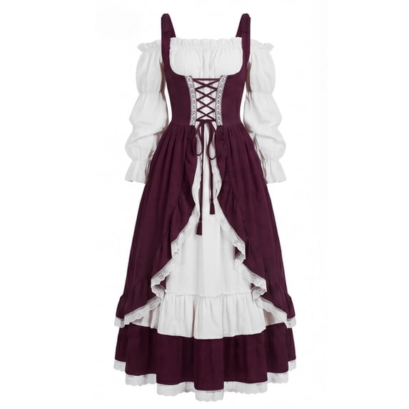 Anmrize Renaissance Puff Sleeve Gown, Lace Up Corset Dress, Tiered ...