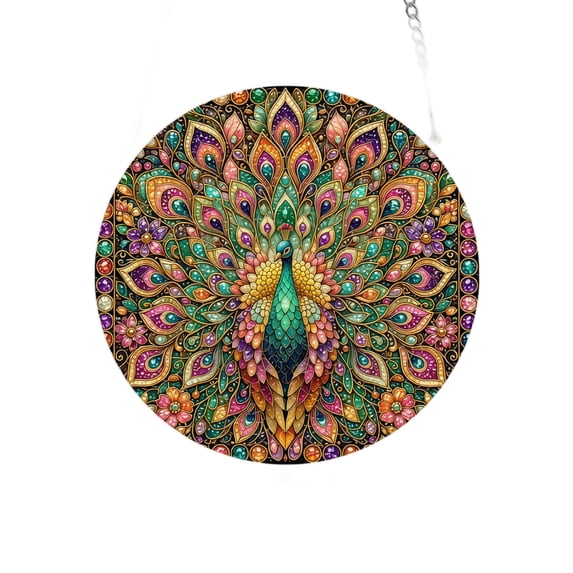 Anmrize Stained Glass Peacock Suncatcher, Acrylic Puzzle Suncatcher ...