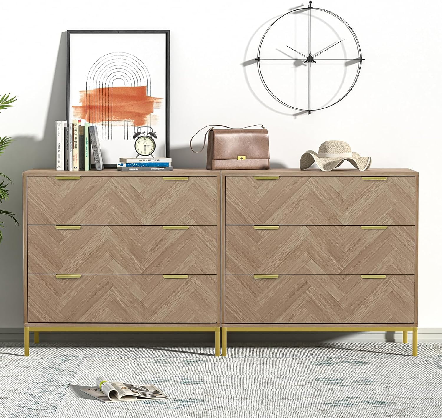 Anmytek Modern 3 Drawer Dresser Set of 2 for Bedroom, Mid Century ...
