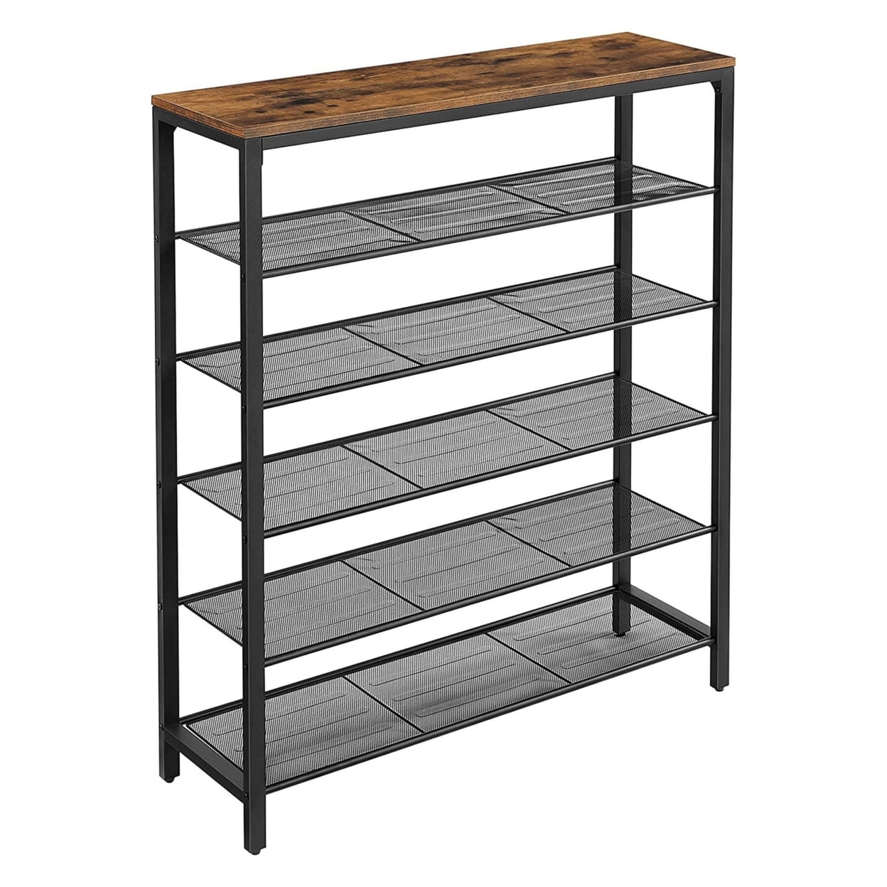 Ann 43 Inch Entryway Shoe Rack, 5 Metal Shelves, Wood Panels, Rustic ...