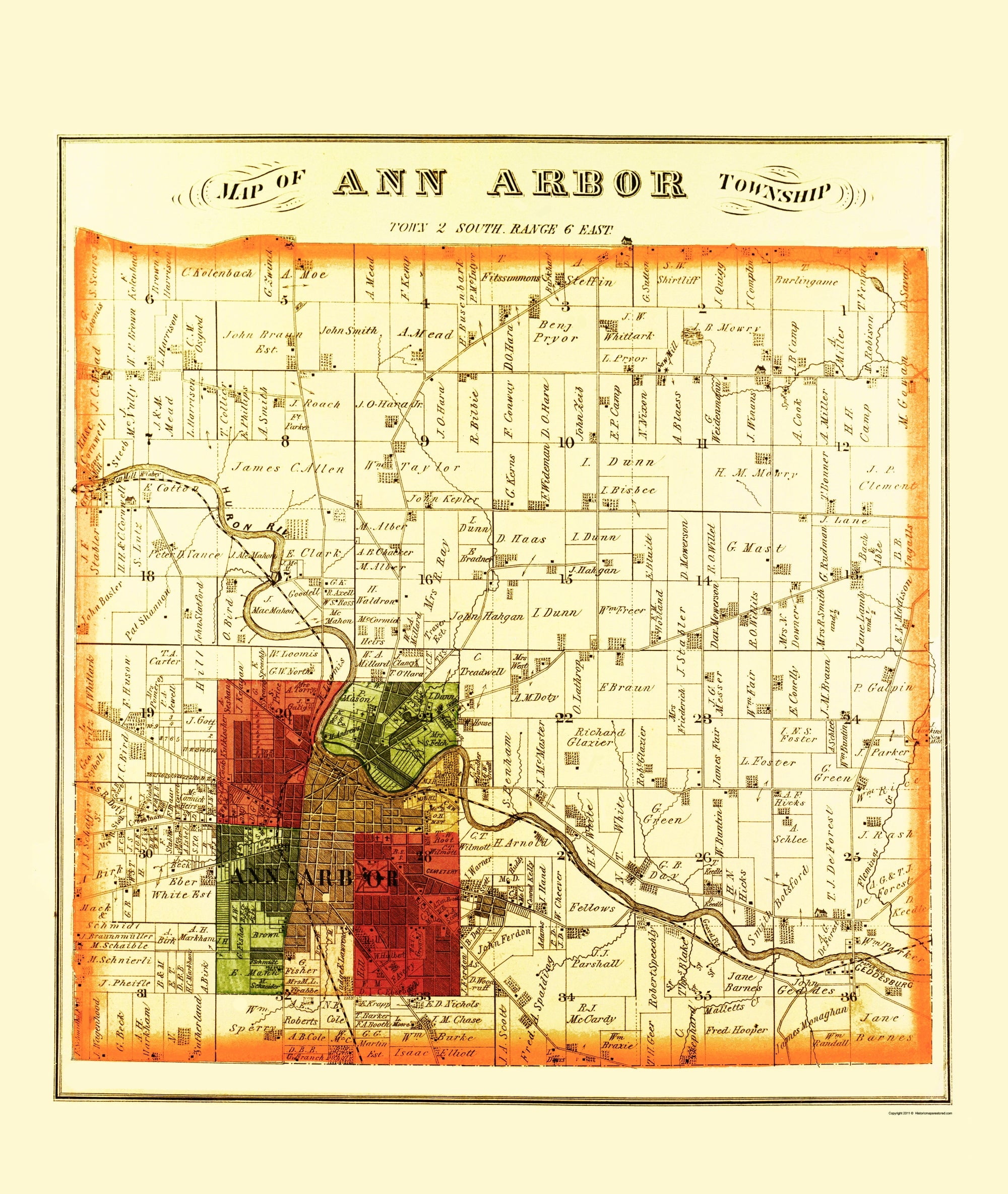 Historic County Map - Ann Arbor County Michigan - Everts 1874 - 23 x 27 ...