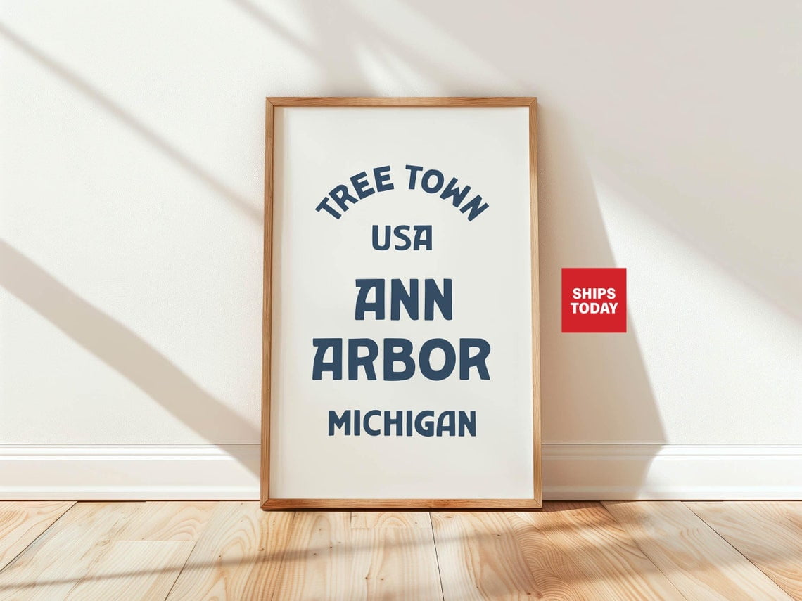 Ann Arbor Michigan Print Retro Ann Arbor Art Wall Decor Michigan Travel ...