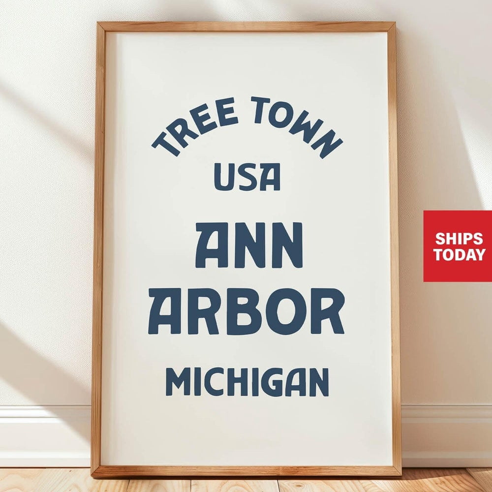 Ann Arbor Michigan Print Retro Ann Arbor Art Wall Decor Michigan Travel ...