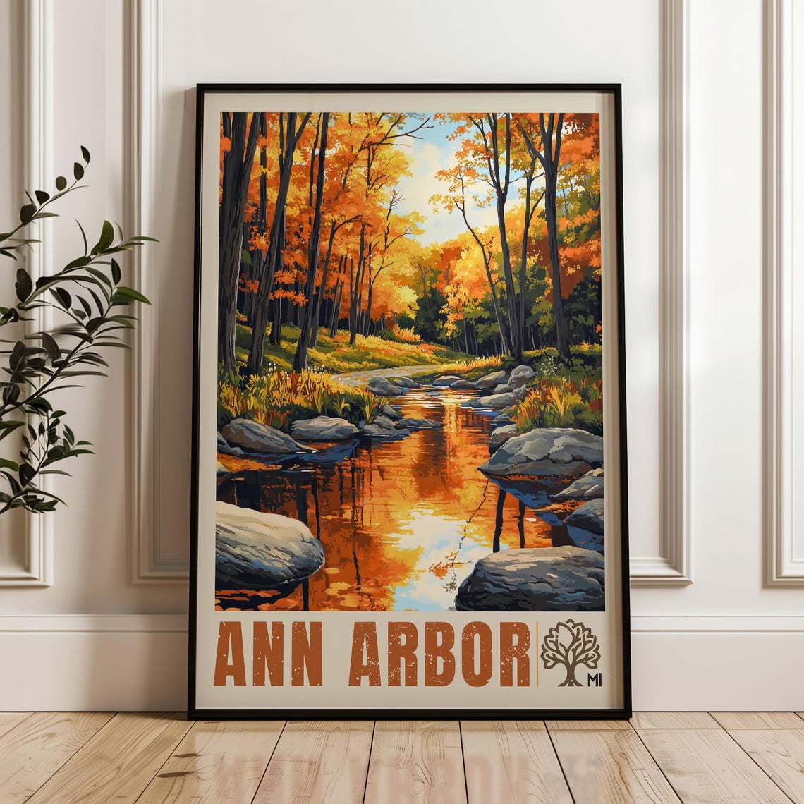 Ann Arbor Michigan travel Print autumn forest art retro landscape wall ...