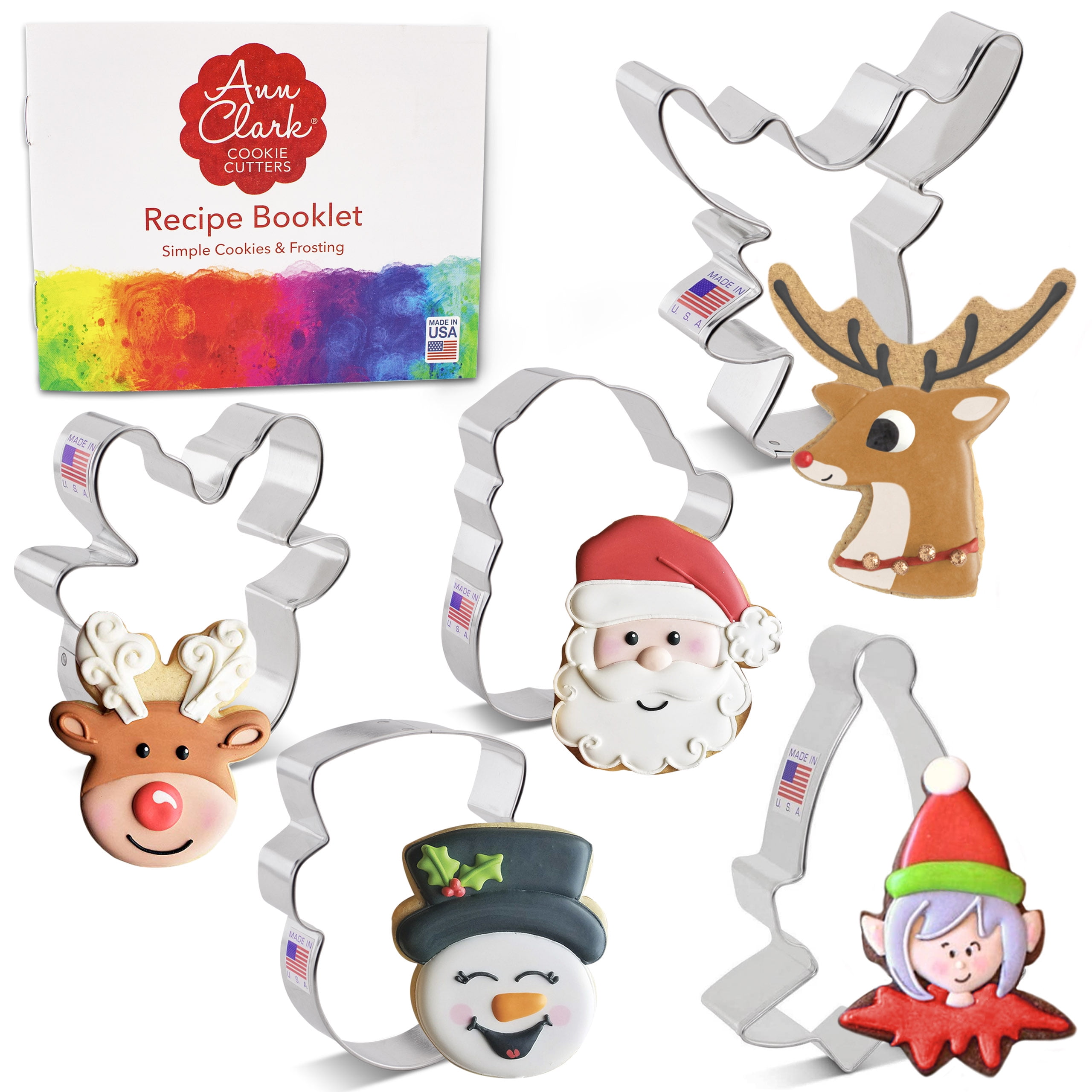 Ann Clark Faces of Christmas Cookie Cutters Santa, Reindeer, Snowman ...