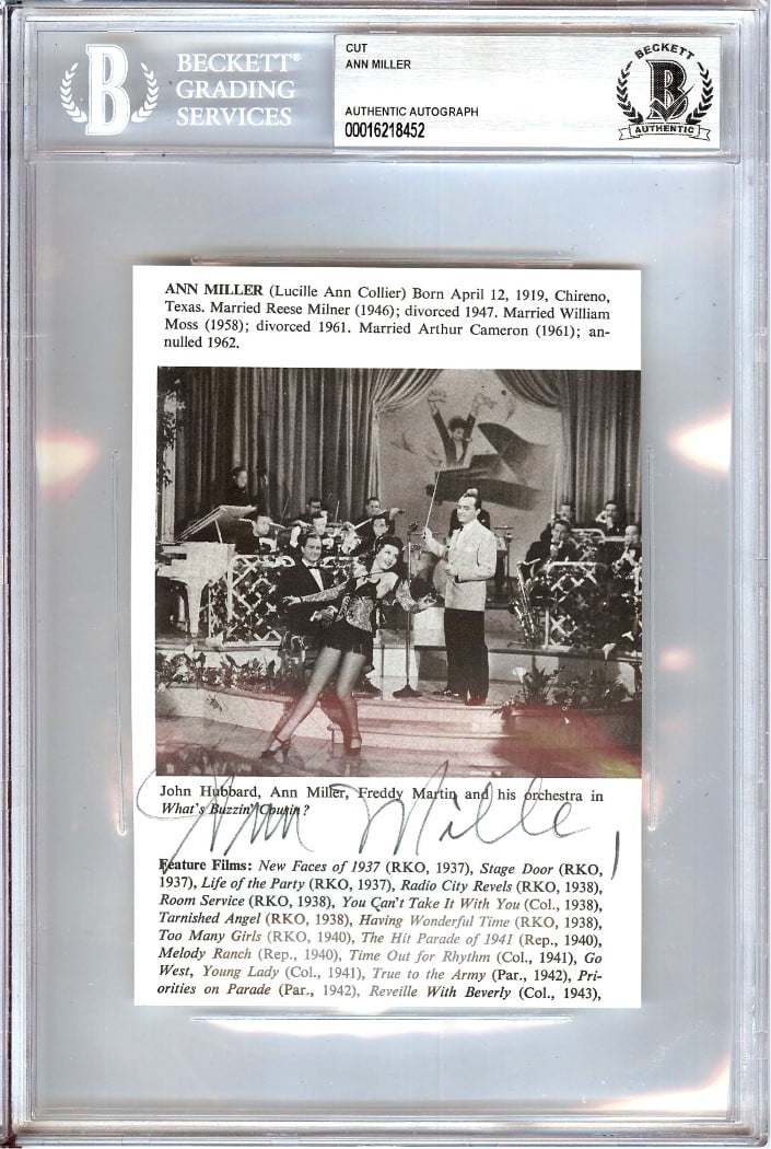Ann Miller Autograph Cut Signature What's Buzzin' Cousin? BAS Encased ...