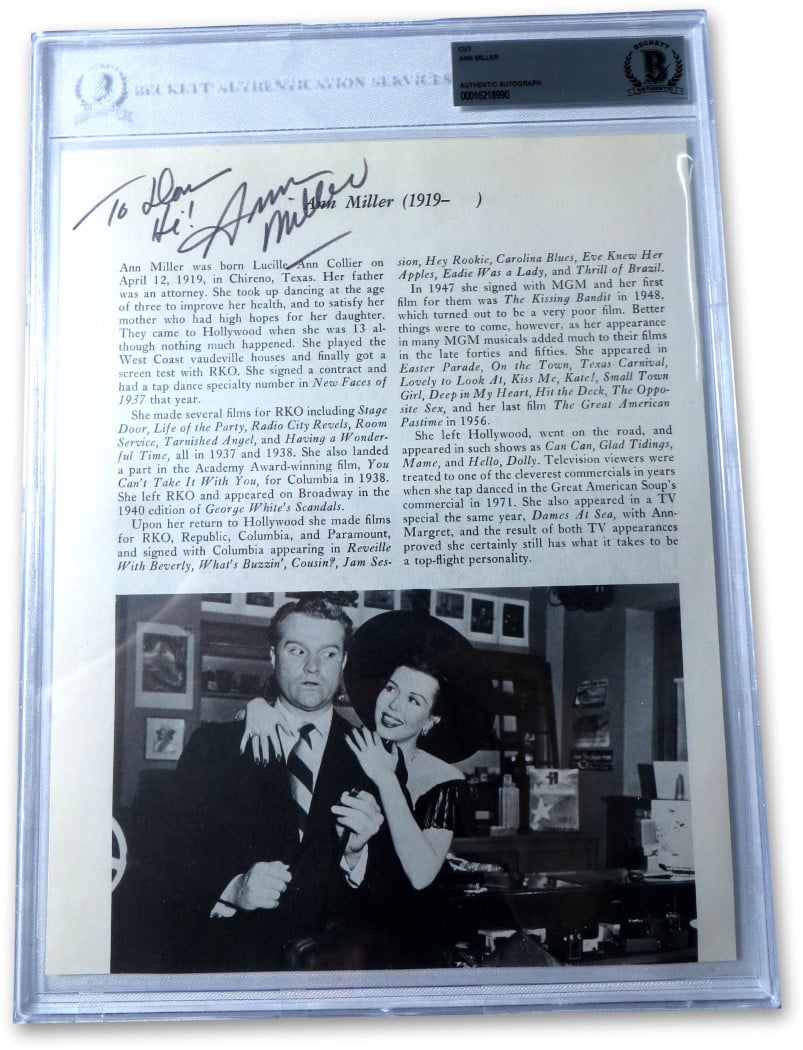 Ann Miller Signed Autograph Cut Signature Hollywood Actress BAS Encased ...