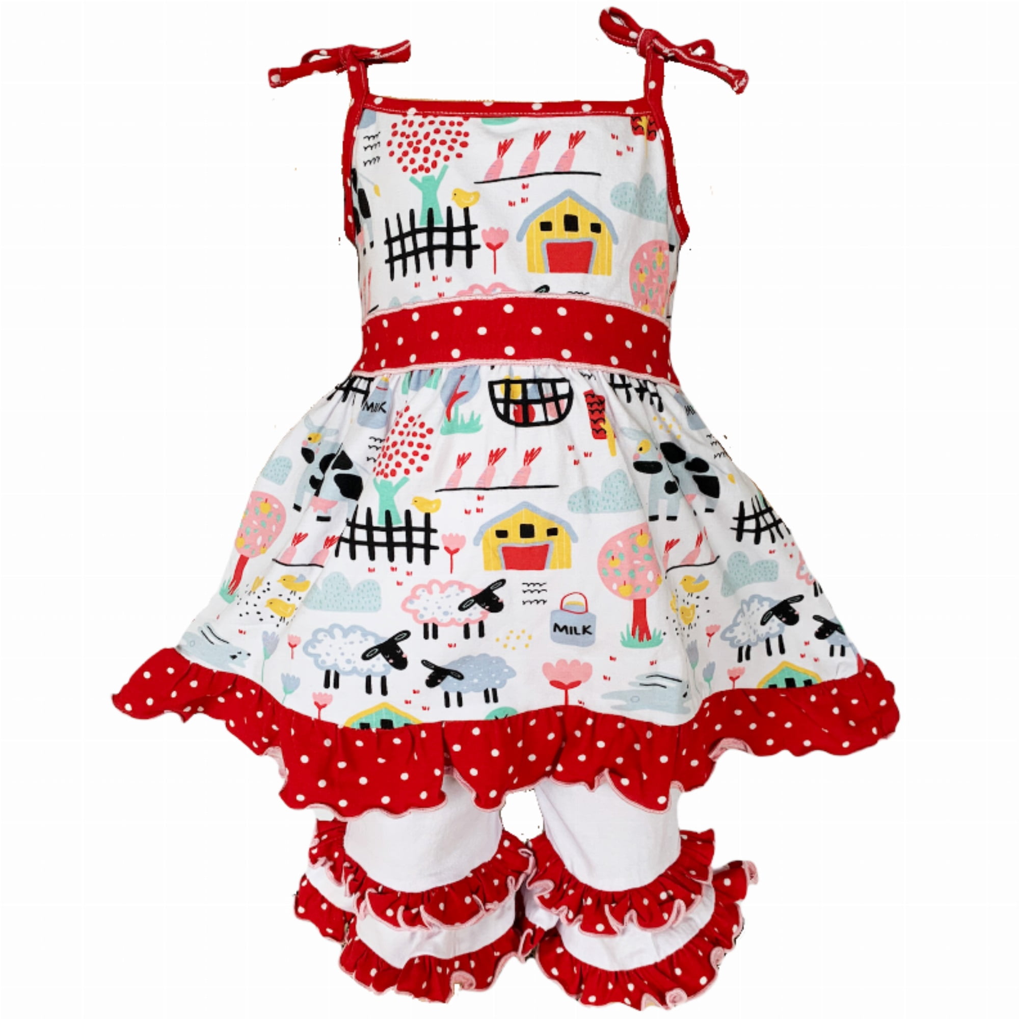 AnnLoren Little & Big Girls Farm Animals Dress and Capri Ruffle ...