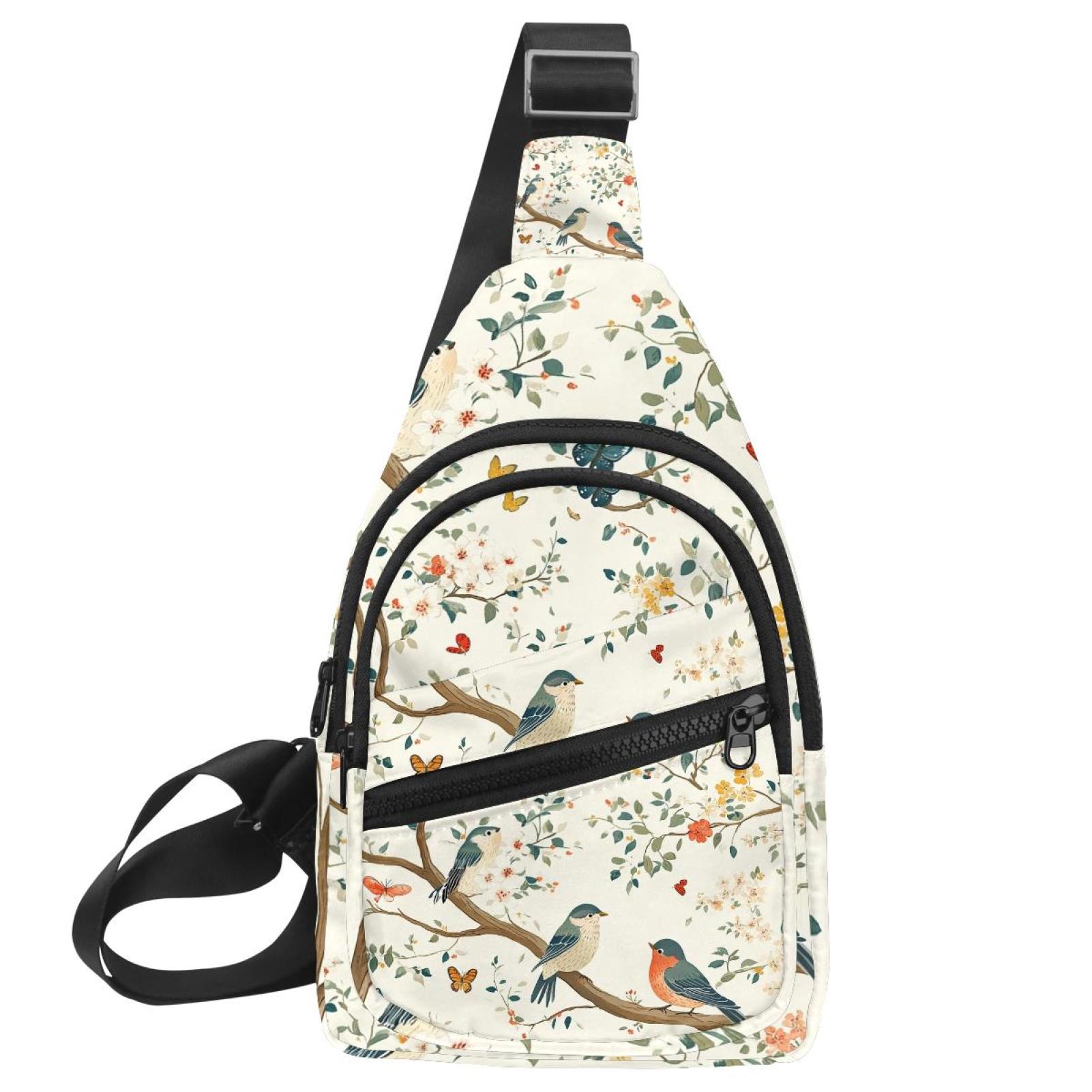 Anna Cowper Colored Birds Flowers Trees Crossbody Sling Bag for Men, Waterproof Durable Chest ...
