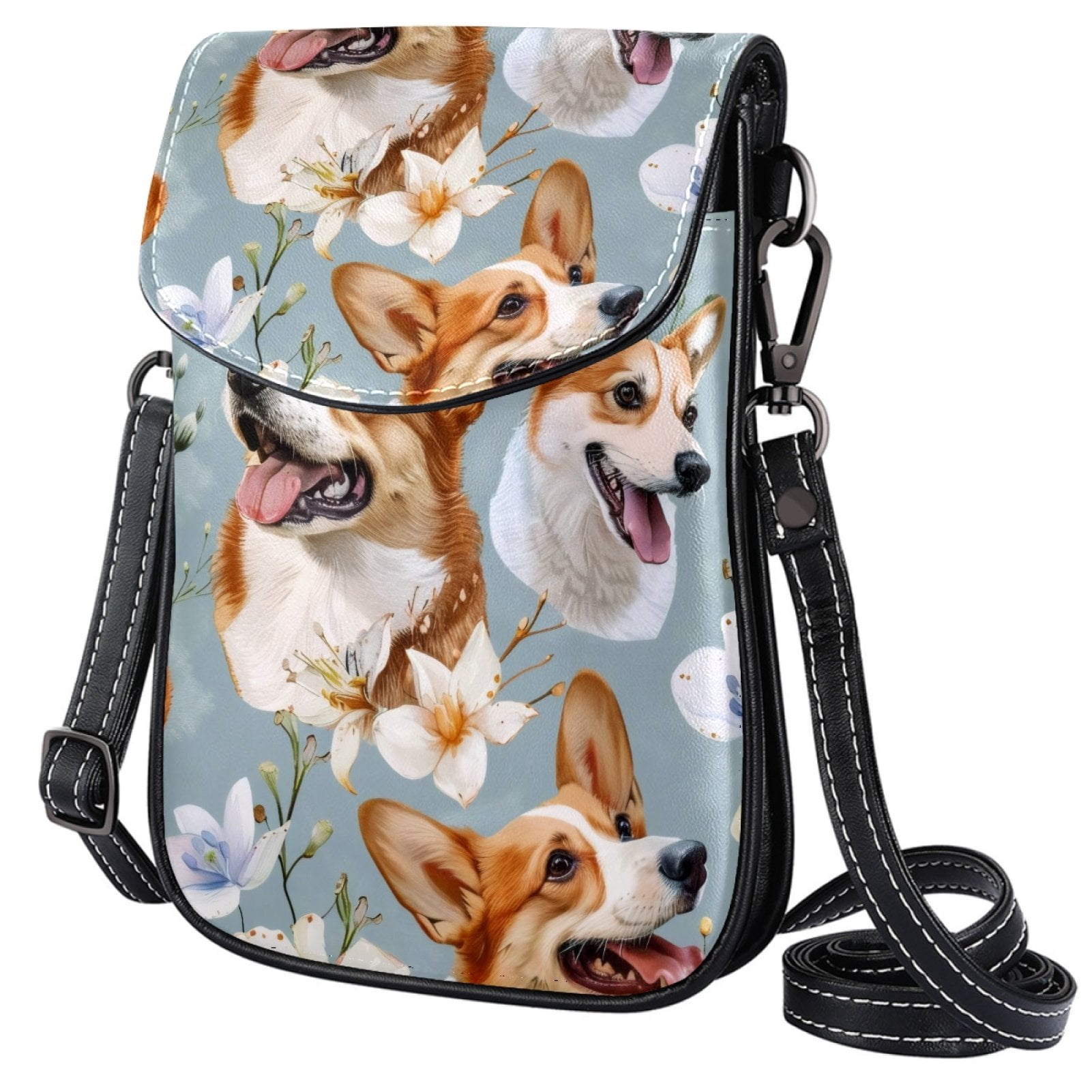 Anna Cowper Leather Travel Shopper Crossbody Bags Phone Purse Corgi Flowers - Walmart.com