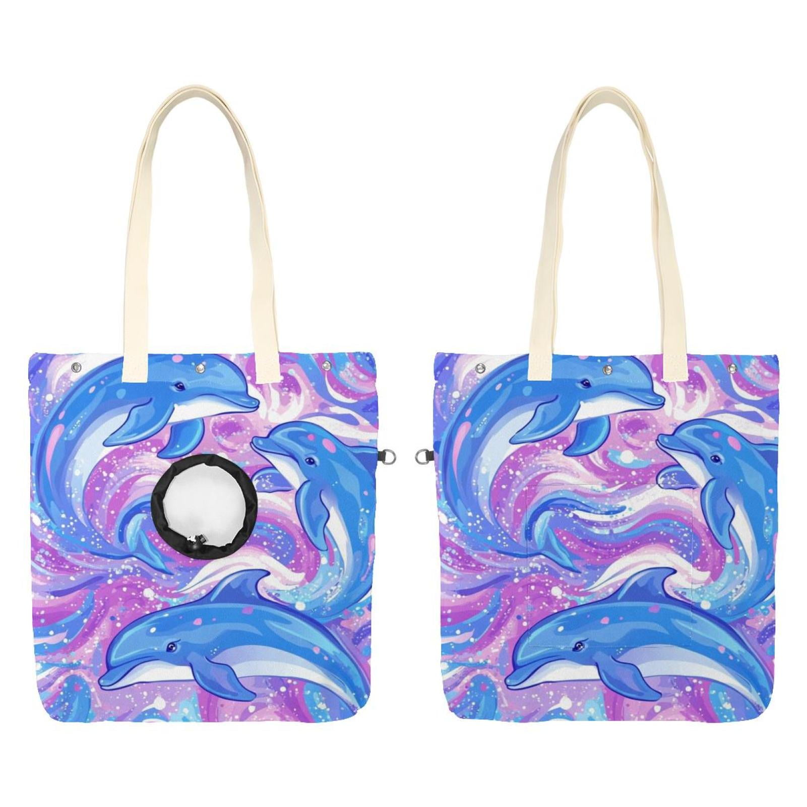 Anna Cowper Pet Travel Carrier, Colorful Dolphin Soft Canvas Fabric Pet Bag with Pocket Storage ...