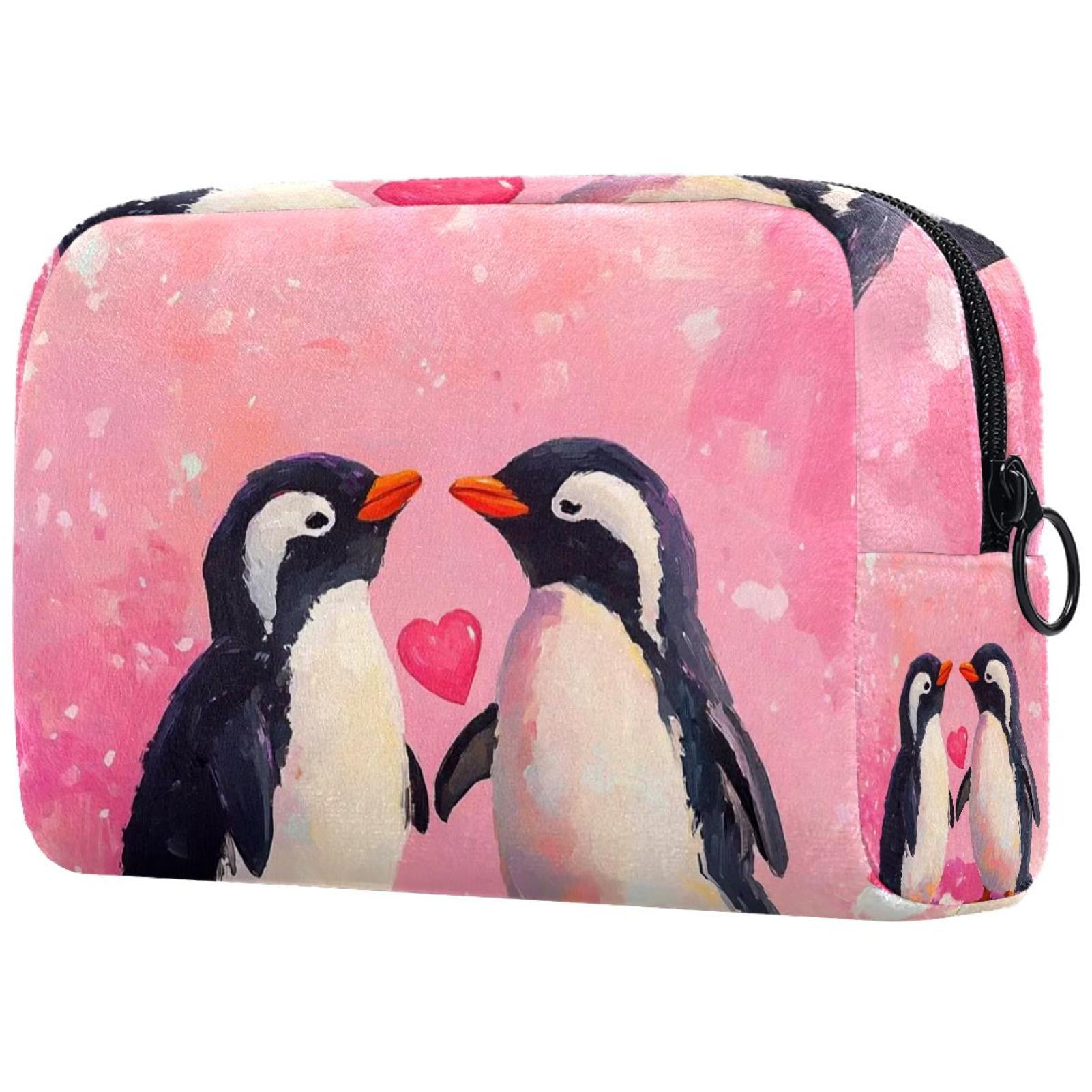 Anna Cowper Small Travel Makeup Bag, Penguin Love Cosmetic Bag Toiletry Bag for Women and Men ...