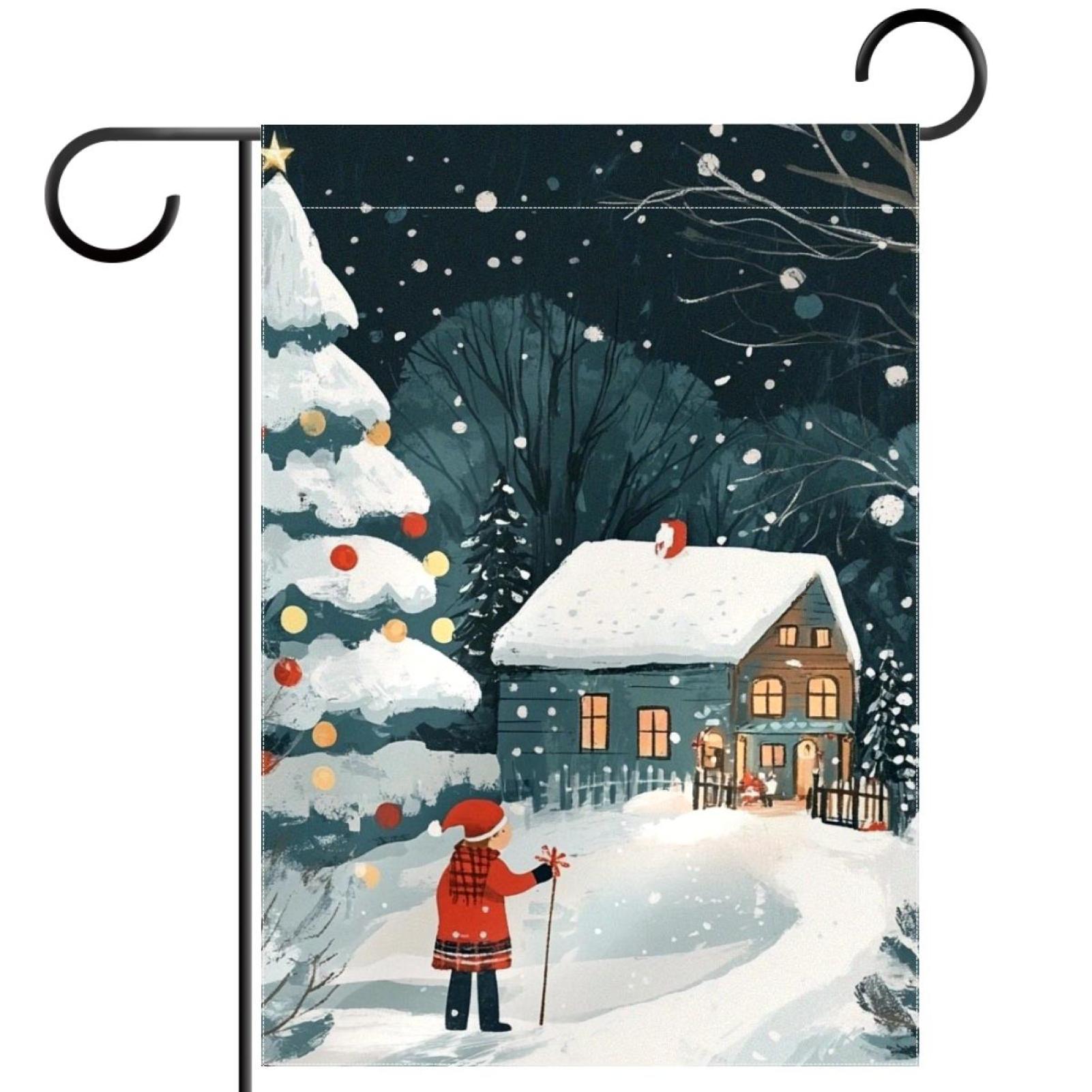 Anna Cowper Snowy Night Garden Flag, 12" x 18" Waterproof Yard Flags ...