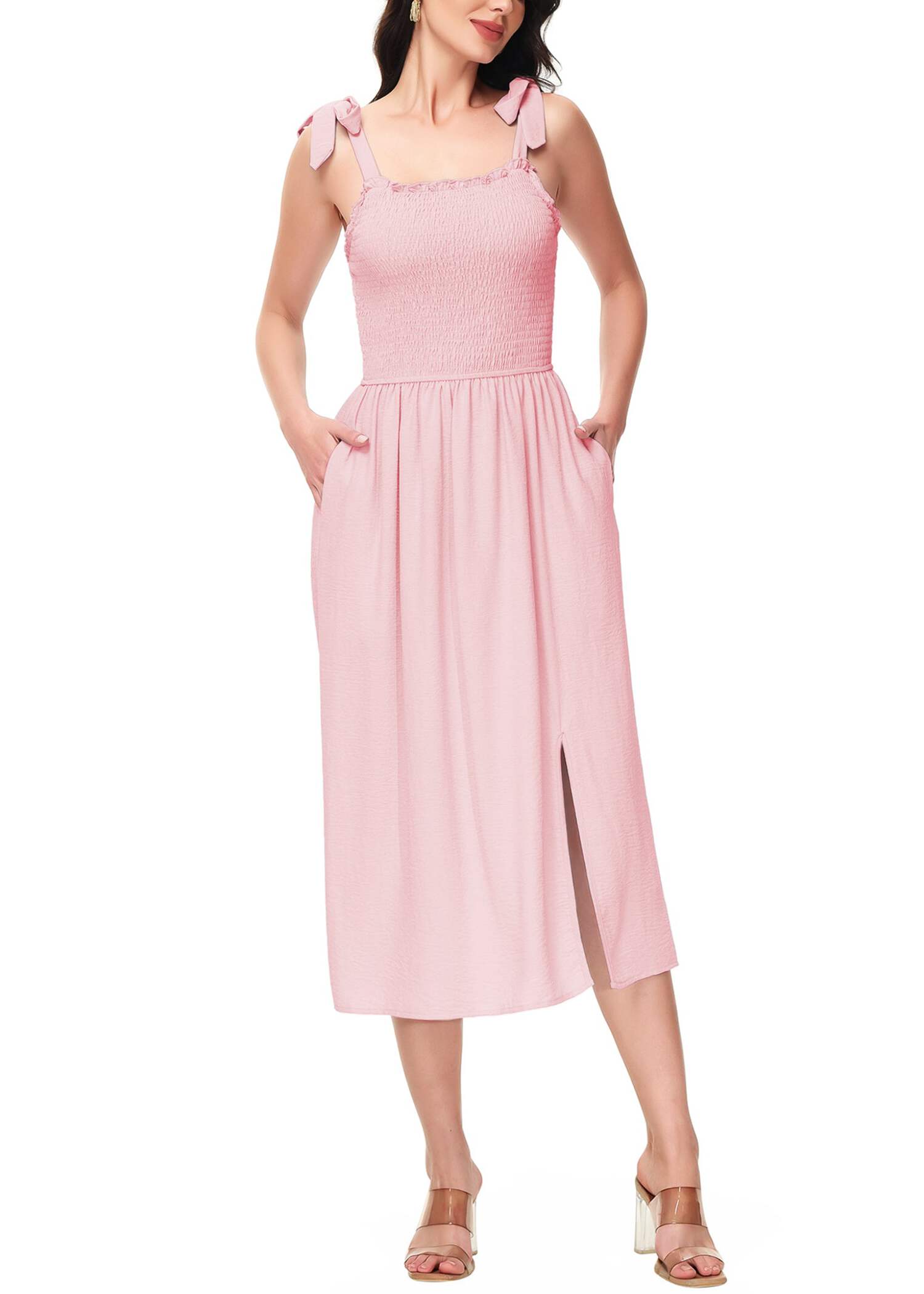 Anna-Kaci Women's Boho Summer Sleeveless Tie Straps Square Neck Smocked ...