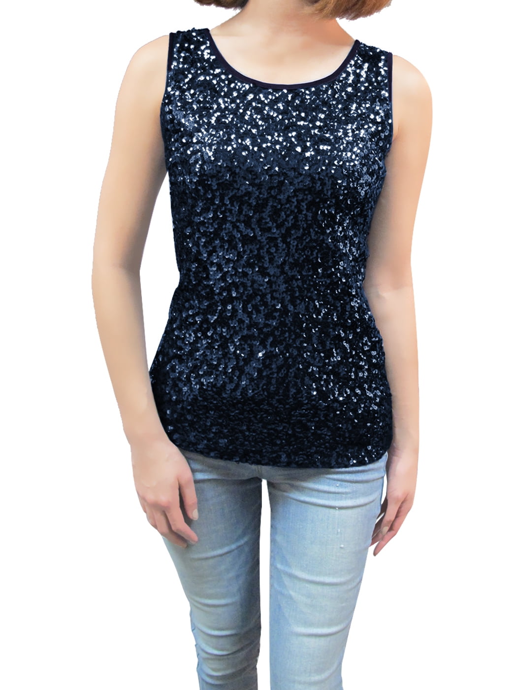 Anna Kaci Womens Sparkle And Shine Glitter Sequin Embellished Sleeveless