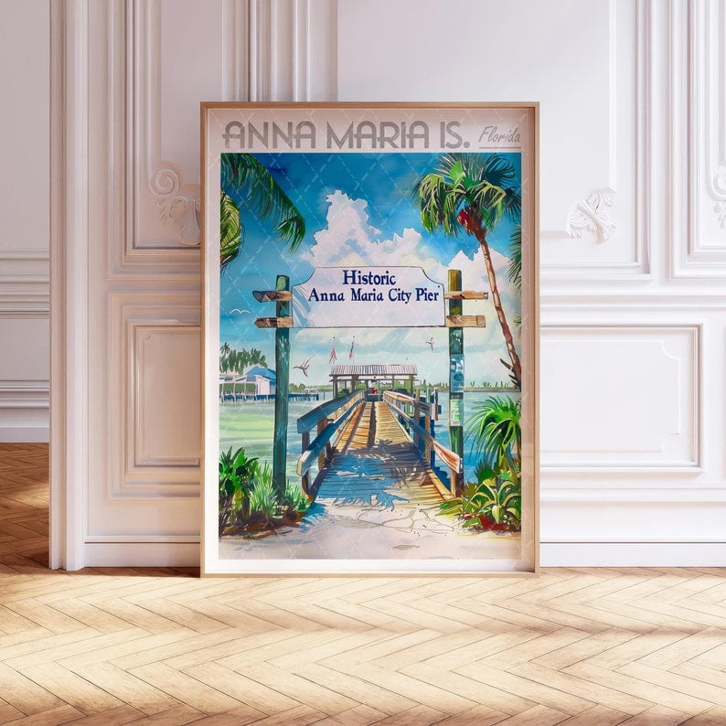 Anna Maria Island Watercolor Travel Poster, World Travel Art, Florida ...