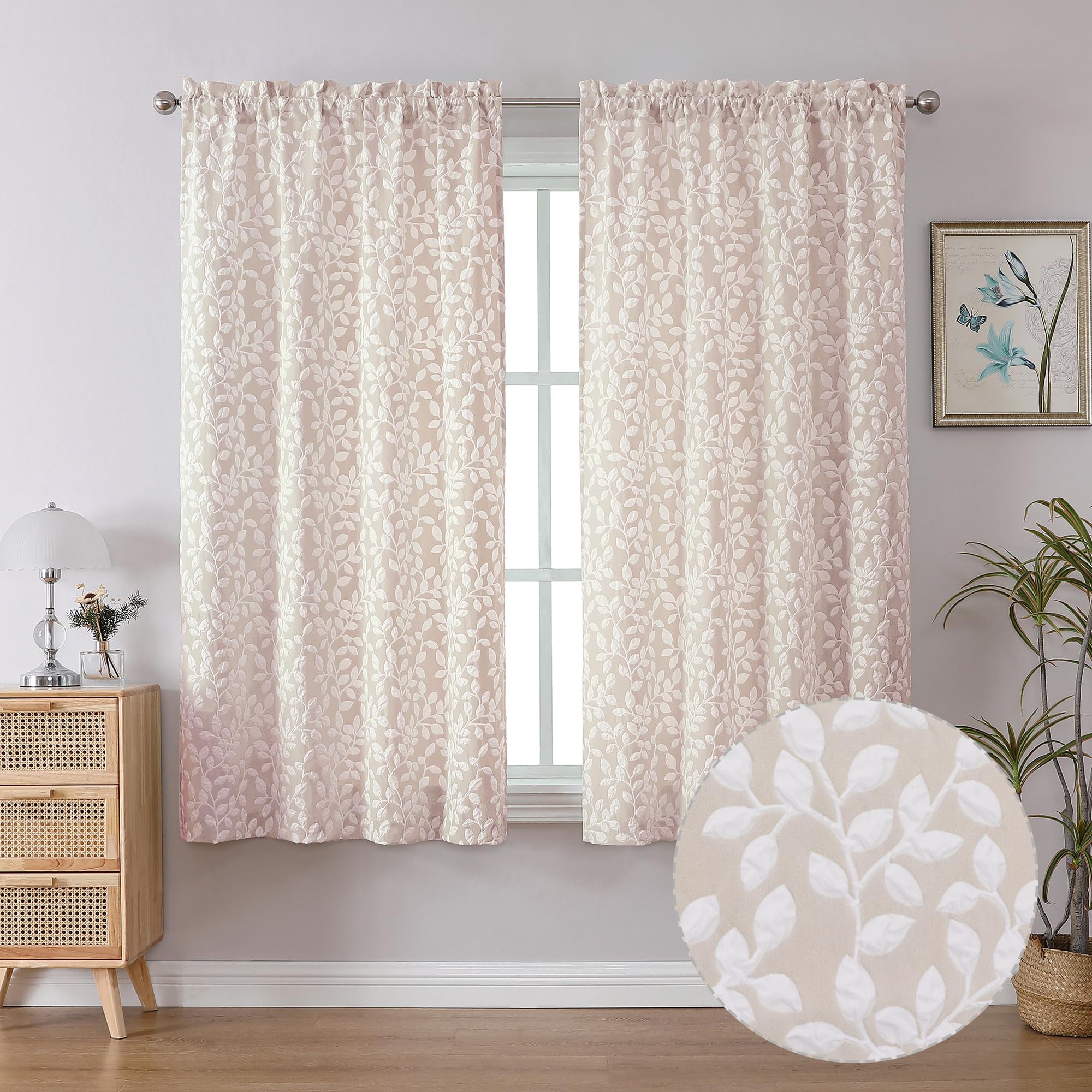 Anna White Taupe Curtains 54 Inch Length 2 Panels for Bedroom, Light Filtering Soft 3D Embossed ...