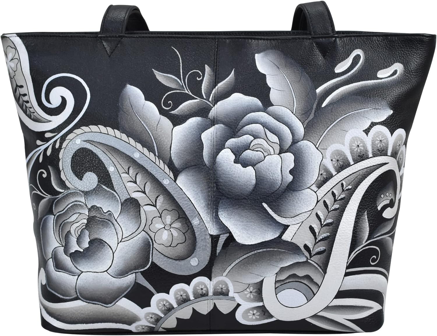 Anna by Anuschka Women's Hand Painted Genuine Leather Large Tote - Peonies And Paisley Black ...