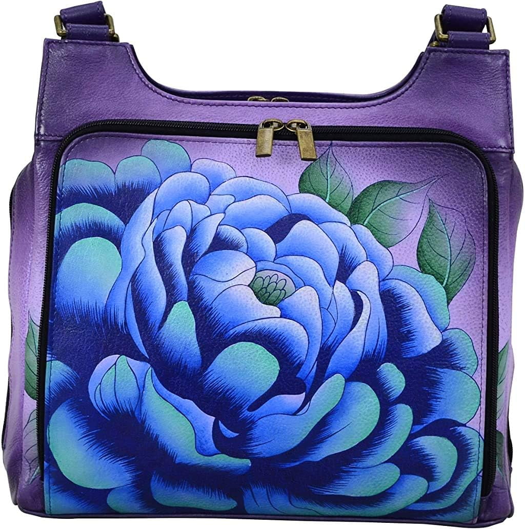 Anna by Anuschka womens Organizer Satchel Handbag - Genuine Leather, Precious Peony Eggplant ...