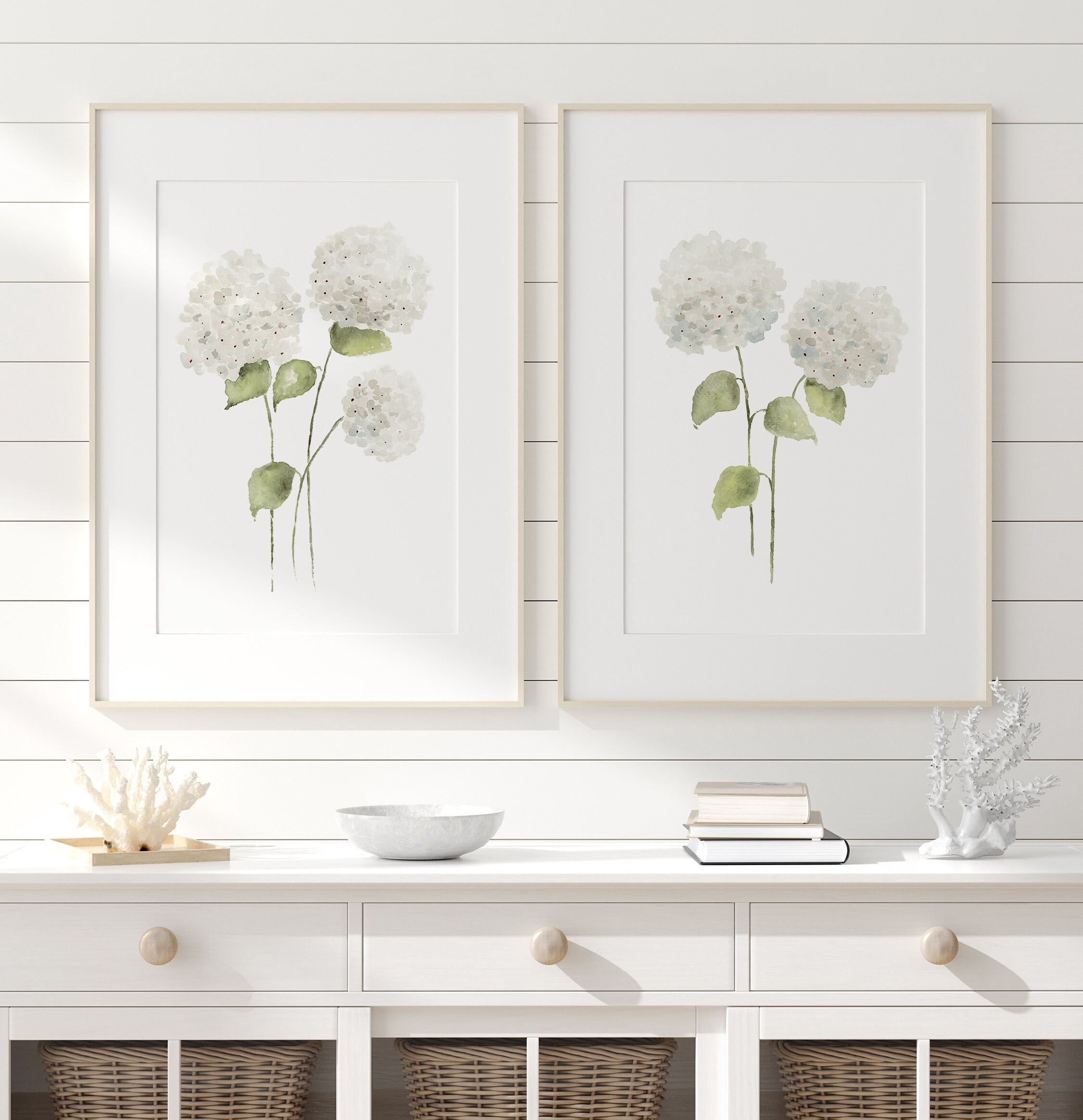 Annabelle Hydrangea Flowers Watercolor Botanical Prints Minimalist ...