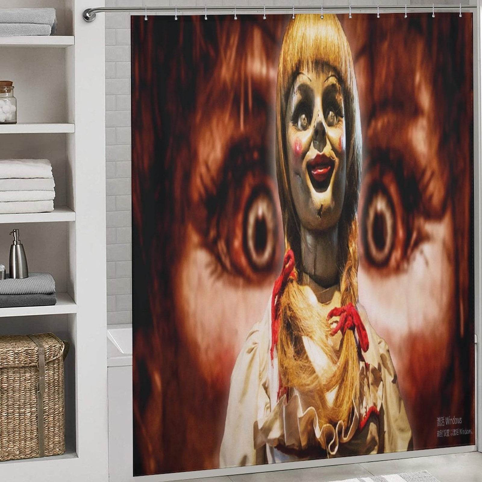 Annabelle Shower Curtain,Halloween Pattern Curtain Sets with 12 Hooks ...