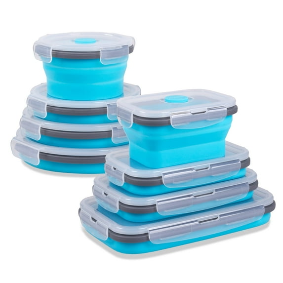 Annaklin Blue Silicone Collapsible Food Storage Containers, 8 Count ...