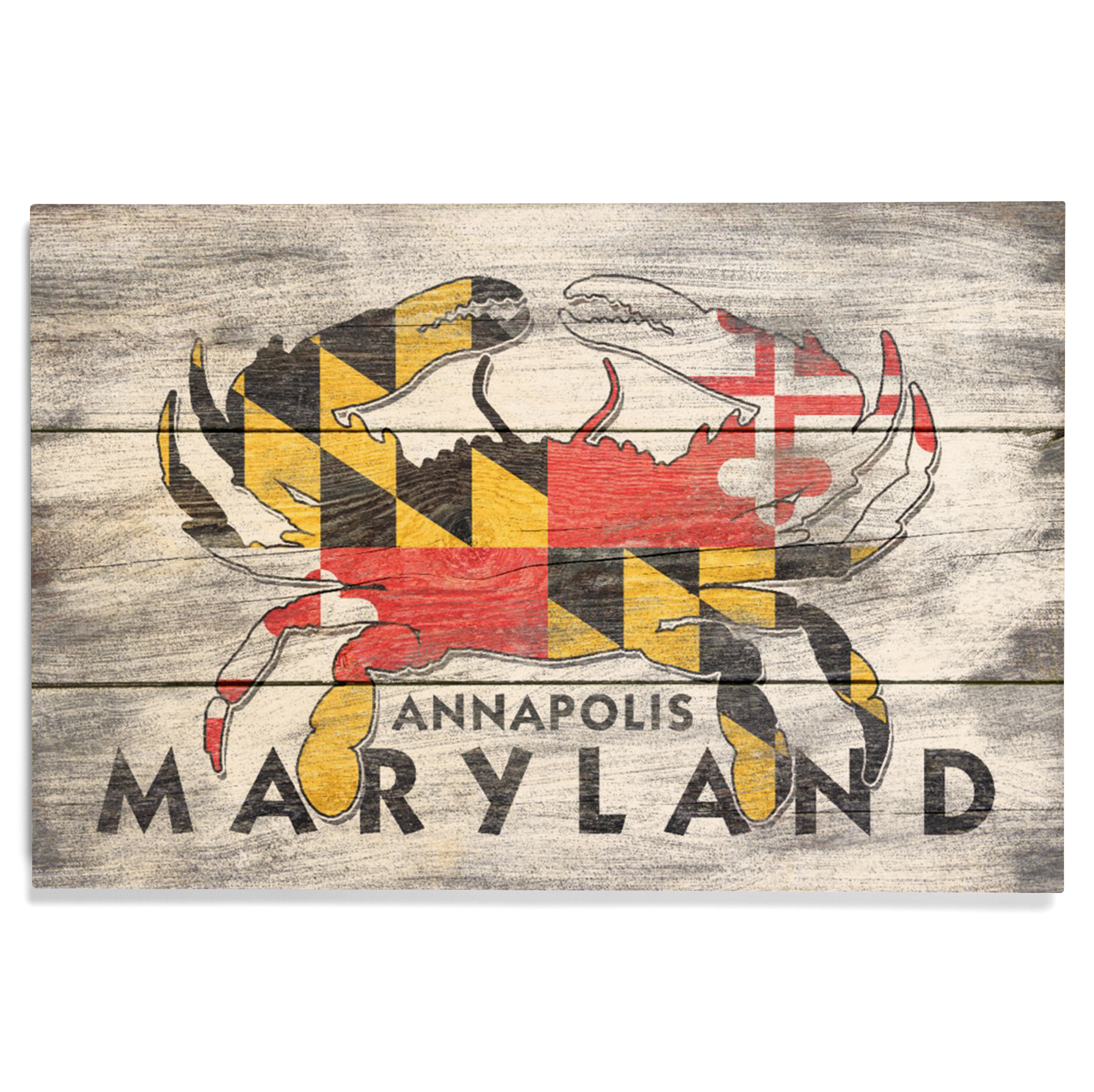 Annapolis, Maryland, Crab, Rustic State Flag Birch Wood Wall Sign ...