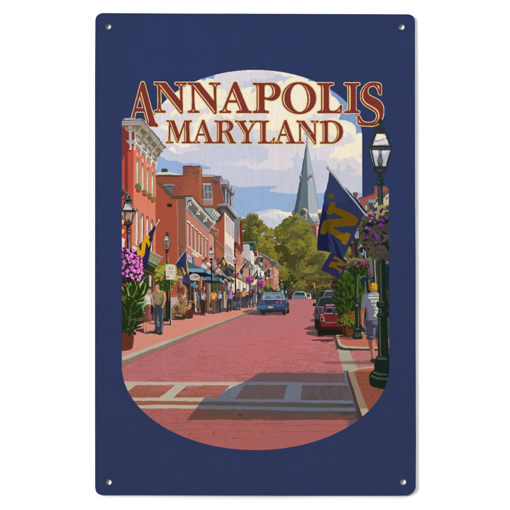 Annapolis, Maryland, Street View, Contour Birch Wood Wall Sign (6x9 ...