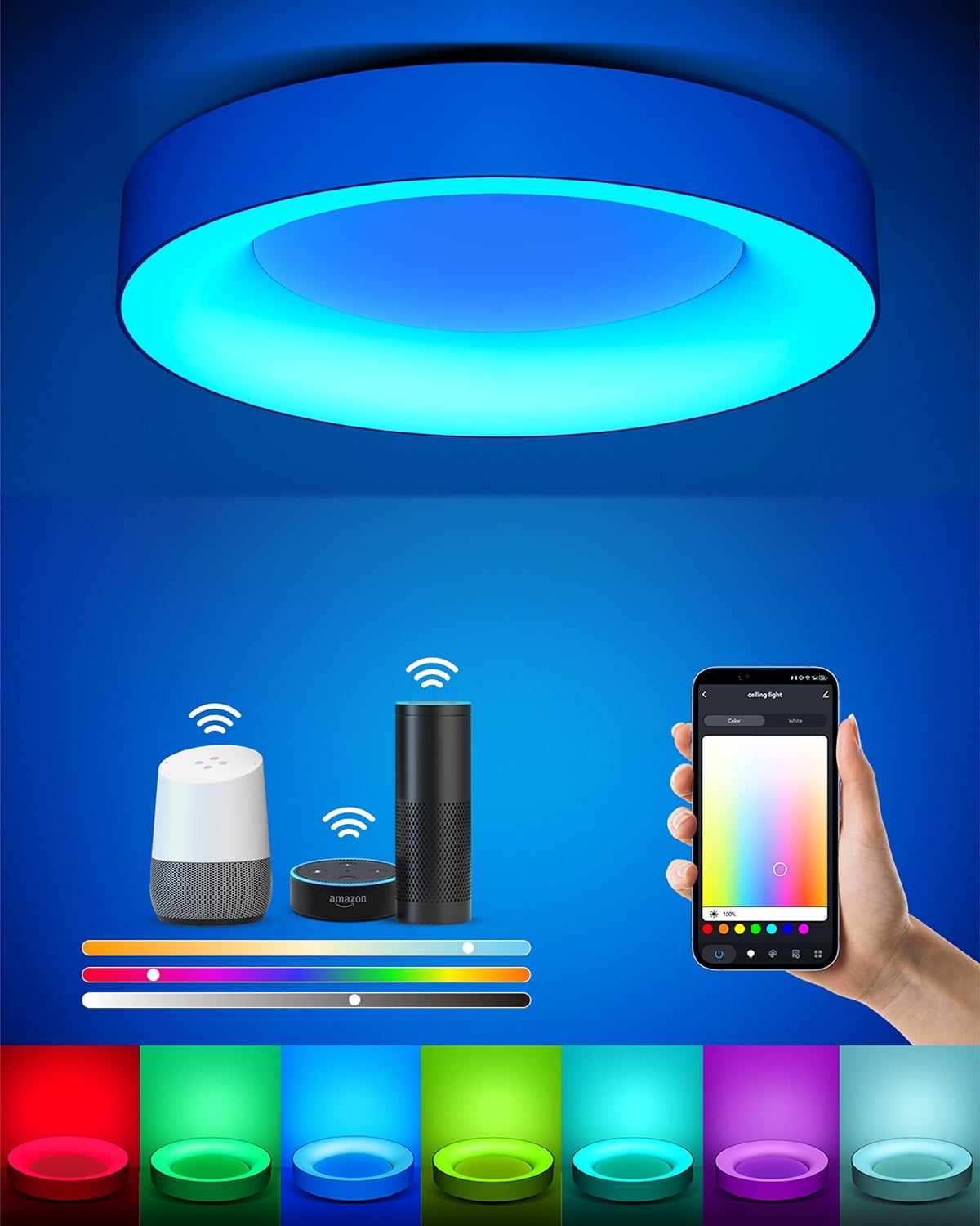 Annaror 11'' Smart Ceiling Light WiFi RGB LED Ceiling Light Fixture ...