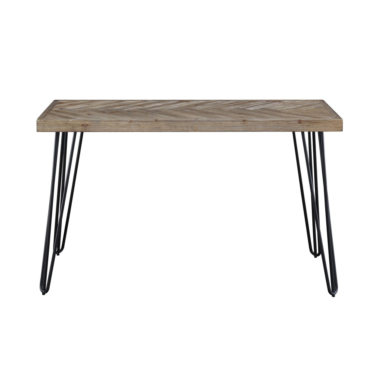 Anne 48 Inch Console Table, Herringbone Wood Surface, Black Hairpin ...