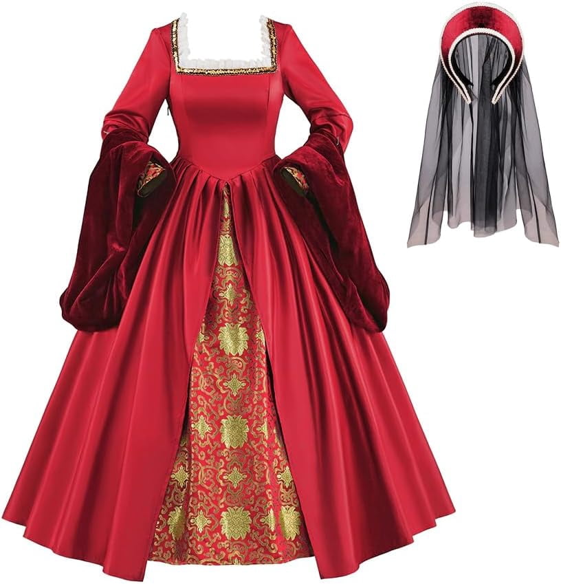 Women’s Anne Boleyn Tudor Queen Dress Renaissance Elizabethan Ball Gown ...