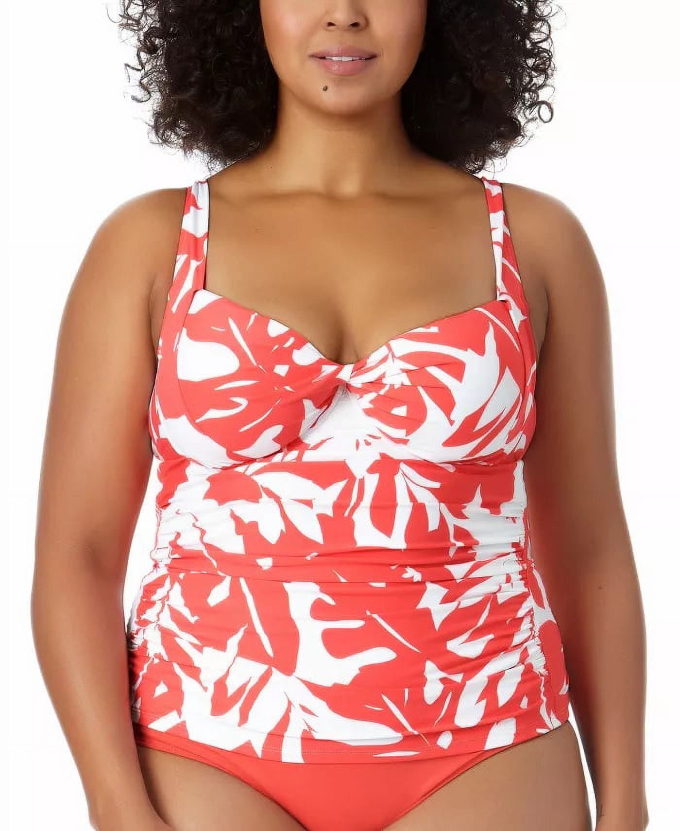 Anne Cole Womens Plus Coastal Palm Retro Twist Underwire Tankini Top